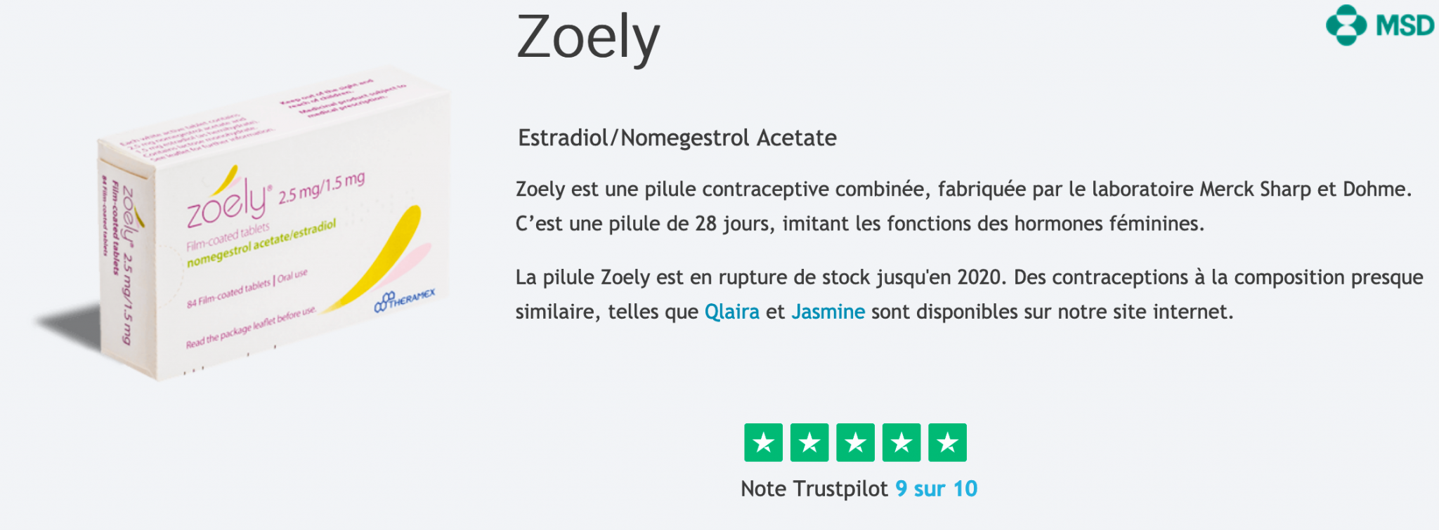Zoely Avis et Prix - Un Médicament Sans Ordonnance